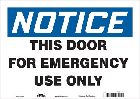 CONDOR Safety Sign Emergency Exit This Door For Emergency Use Only Sign Header Notice Vinyl