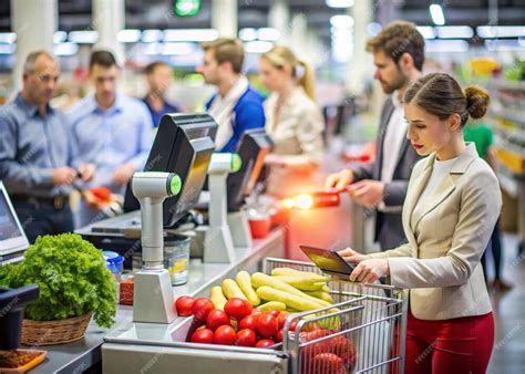 Cashier In Action Scanning Products At The Checkout Counter Premium