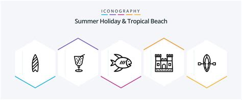 Beach 25 Line Icon Pack Including Summer Coast Boat Castle 19207550 Vector Art At Vecteezy
