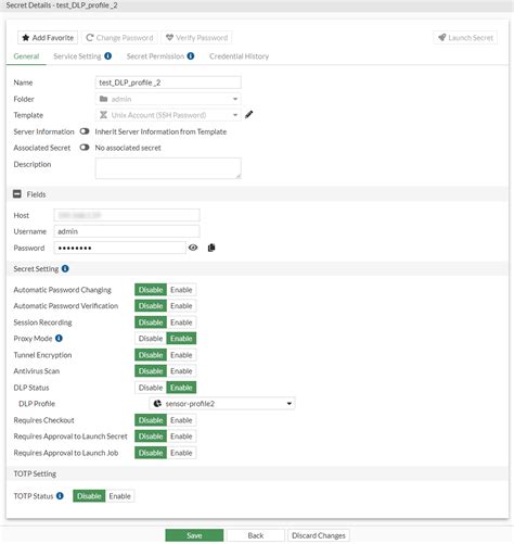Creating A Secret With A Dlp Sensor Profile Fortipam 1 3 0 Fortinet Document Library