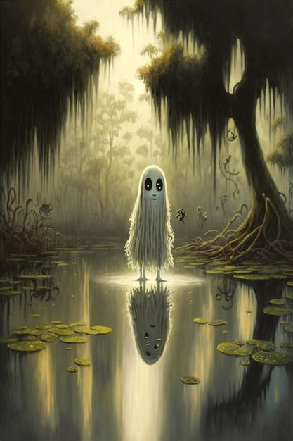 Premium AI Image Painting Of A Ghost Floating In A Body Of Water Generative Ai