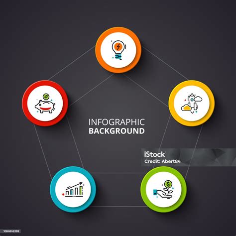 프레 젠 테이 션에 대 한 벡터 비즈니스 템플릿입니다 주기형 다이어그램 5 단계 옵션 어두운 배경에 부품의 원 요소