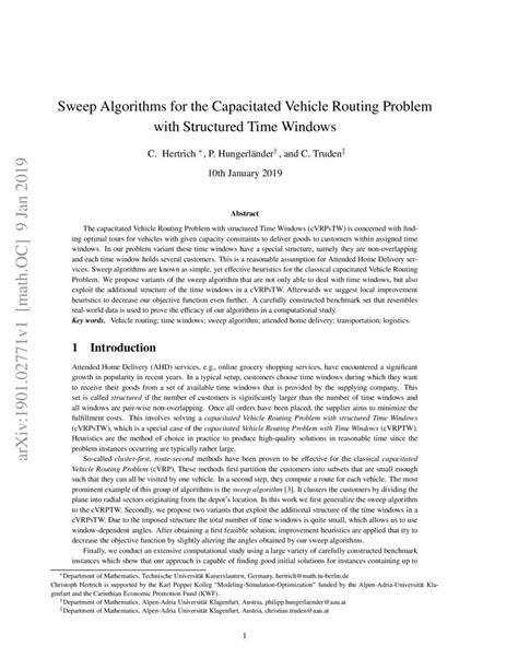 Sweep Algorithms For The Capacitated Vehicle Routing Problem With Structured Time Window Deepai
