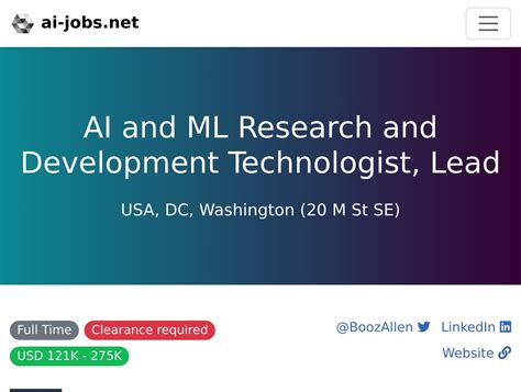 [hiring] Ai And Ml Research And Development Technologist Lead In Usa Dc Washington 20 M St