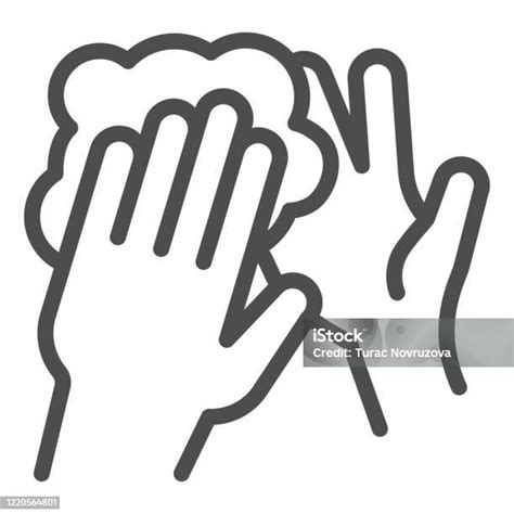 비누 폼 라인 아이콘으로 손 씻기 흰색 배경에 깨끗한 기호 윤곽 스타일 픽토그램손을 유지합니다 모바일 개념 및 웹 디자인에 대한 코로나 바이러스 기호를 방지하기 위해 위생