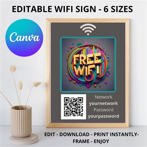 Wifi Sign QR Code Printable Editable Wifi QR Code Canva Etsy