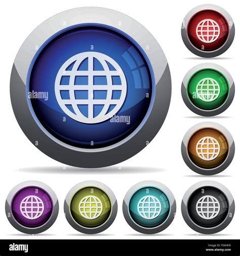Set Of Round Glossy Globe Buttons Arranged Layer Structure Stock