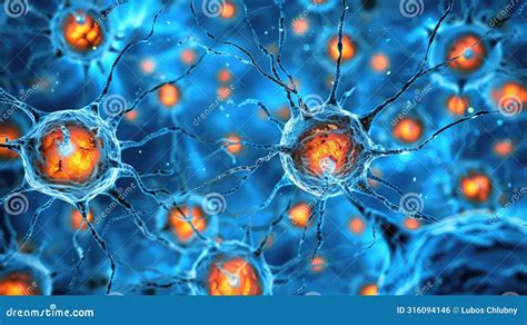 Detailed Neurons Network With Glowing Synapses Stock Illustration