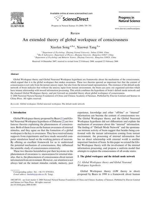 Pdf An Extended Theory Of Global Workspace Of Consciousness