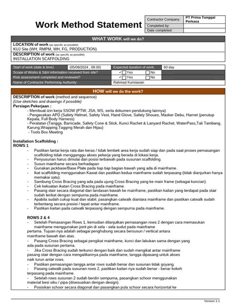 Method Statement Install Scaffolding Pdf