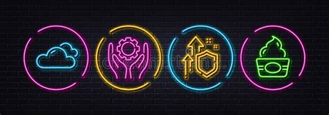 Cloudy Weather Employee Hand And Improving Safety Minimal Line Icons For Web Application