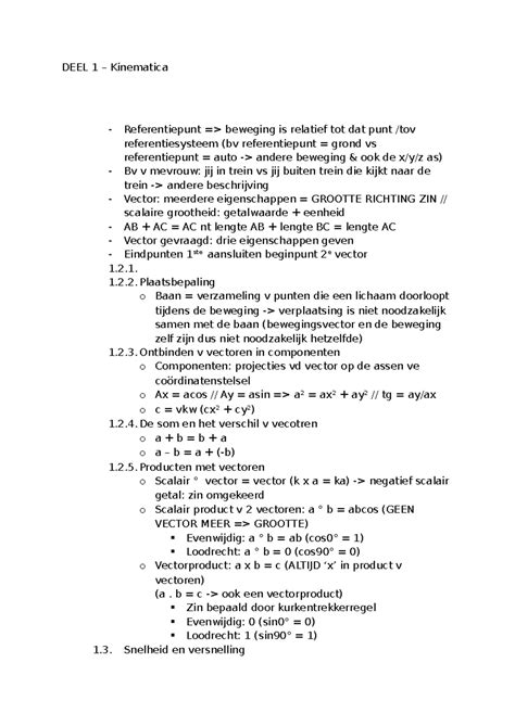 Fys Deel 1 Kinematica En Bewegingseigenschappen Studocu