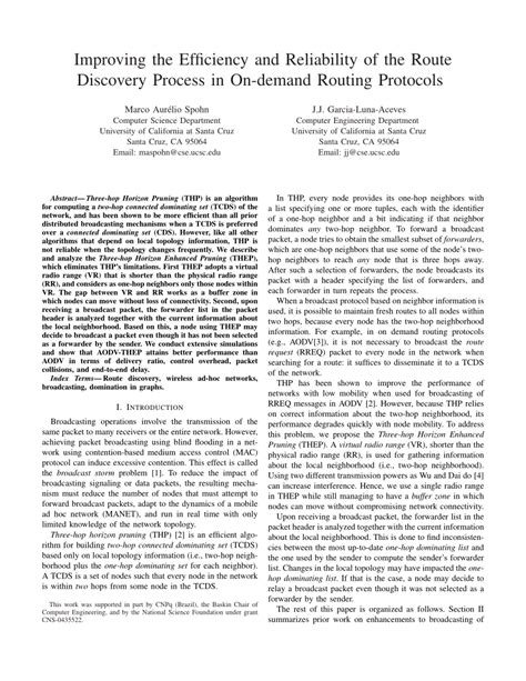 Pdf Improving The Efficiency And Reliability Of The Route Discovery