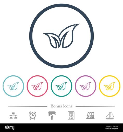 Leaves Outline Flat Color Icons In Round Outlines Bonus Icons Included Stock Vector Image