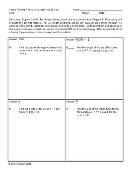 Circuit Training Area Arc Length And Surface Area Calculus TPT