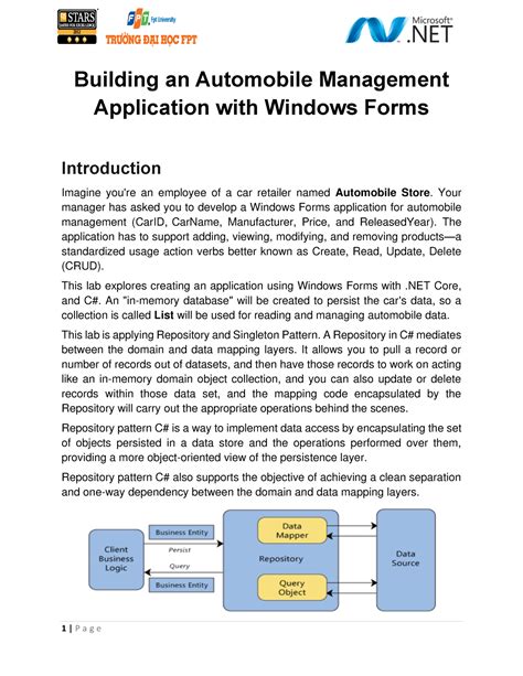 Lab 01 Automobile Management Using Linq And Win Forms Building An