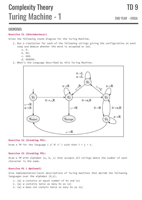 td 9 tm complexity theory td 9 turing machine 1 2nd year ensia
