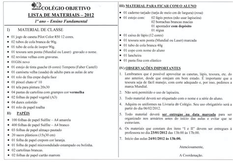 Lista De Material Escolar Do Sétimo Ano Educa