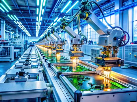 Automated Pcb Assembly Line Highprecision Robotics Drive Modern Electronics Manufacturing Stock