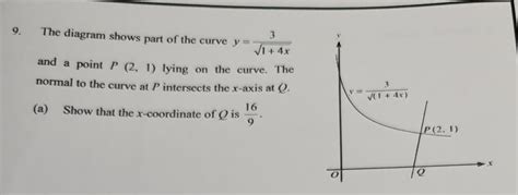 solved 9 the diagram shows part of the curve y 3 √1 4x