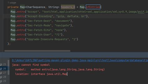getting error can not find symbol method entry in intelli j java