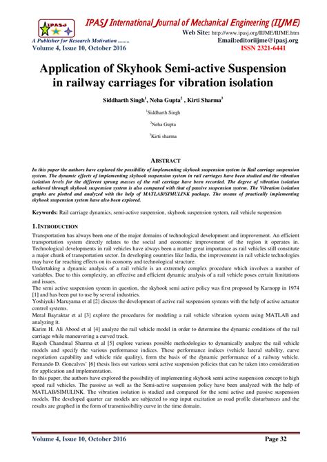 pdf application of skyhook semi active suspension system in railway