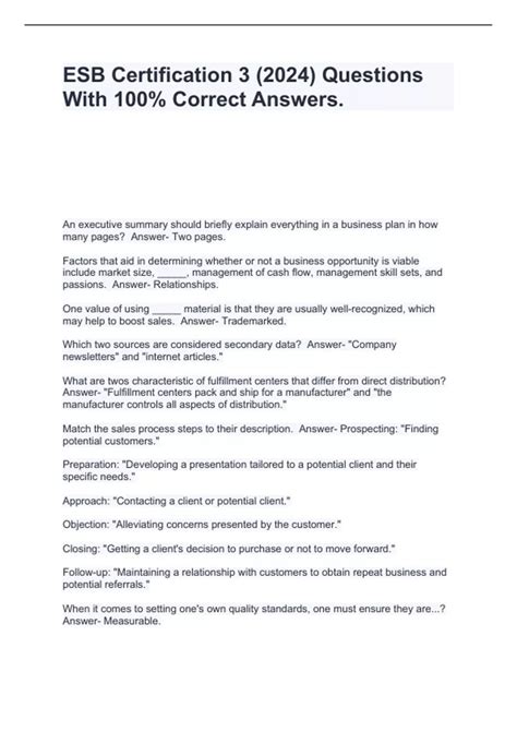 Esb Certification 3 2024 Questions With 100 Correct Answers Esb