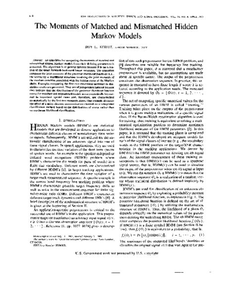 pdf the moments of matched and mismatched hidden markov models roy