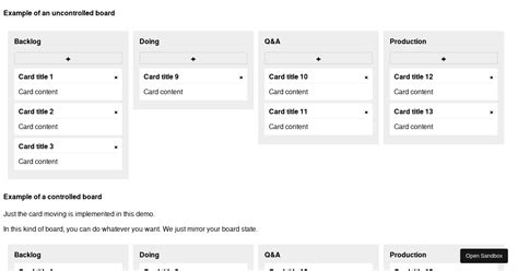 react kanban demo forked codesandbox