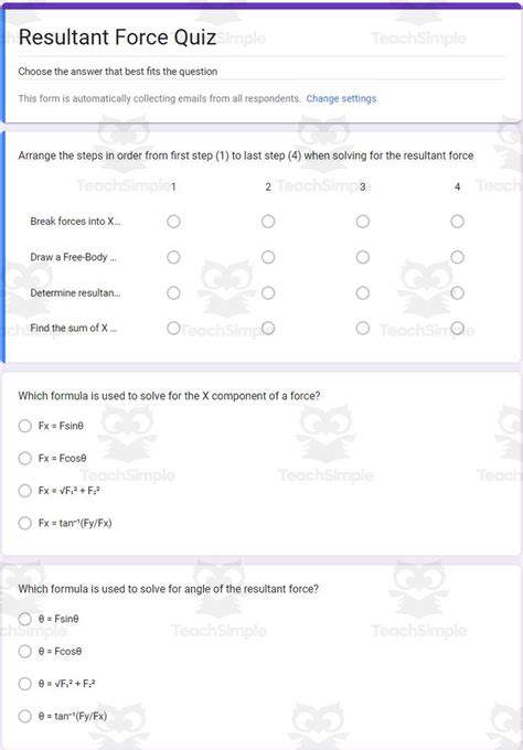 Physics Google Form Test Resultant Force By Teach Simple
