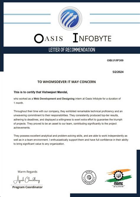 Vishwajeet Mandal On Linkedin Webdevelopment Internship Recommendation