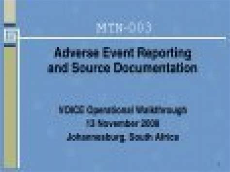 Adverse Event Reporting And Source Documentation