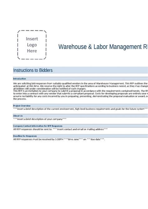 Excel Sample Sheet 33203 Rfp Template For Wms And Labor