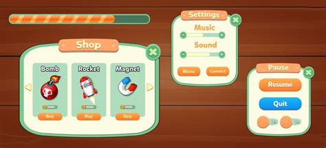casual game ui menu popups with buttons and game assets 4249426 vector