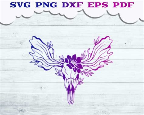 Animal Skull Svg Floral Moose Skull Svg Moose Head Skull With Flower