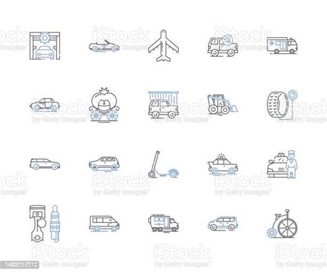 차량 개요 아이콘 모음입니다 자동차 트럭 버스 모터 보트 오토바이 스쿠터 벡터 및 일러스트레이션 개념 세트 밴 트럭 트레일러