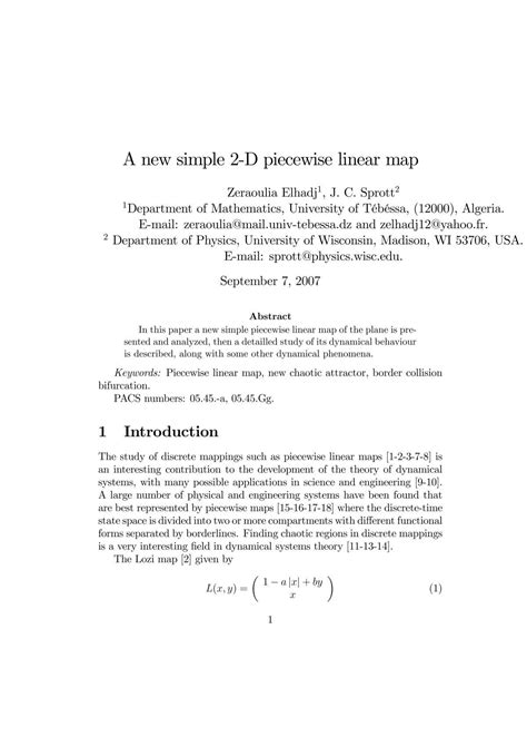 A New Simple 2 D Piecewise Linear Map Researchgate