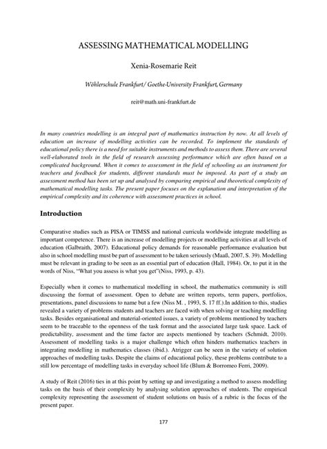 Pdf Assessing Mathematical Modelling