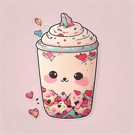 Premium Ai Image Boba Sticker Boba Adorable Lovely Excited Cute Happy