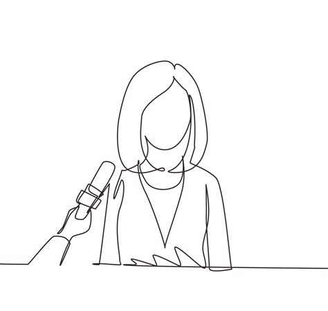 Continuous One Line Drawing Interview With Young Girl Digital Journalism News Conference World