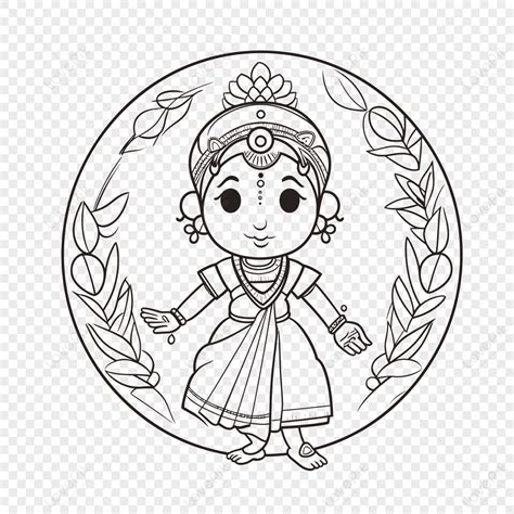 인도 의상을 입은 여인이 원 윤곽선 스케치 드로잉으로 색칠하고 있습니다 벡터 오남 개요 개요 예술 Png 일러스트 무료 다운로드 Lovepik