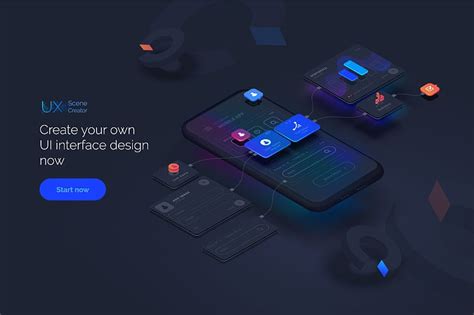 用户体验。智能手机模型的黑色背景与交互式用户界面。创建移动应用程序的过程。带有活动层和链接的移动应用模板素材 稿定设计