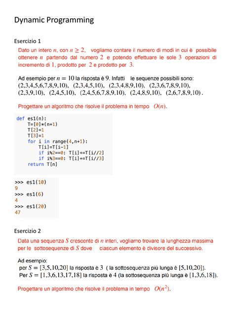 Esercizi Di Prgrammazione Dinamica Con Soluzioni Esercizi Di Progettazione E Analisi Di