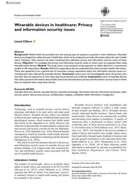PDF Wearable Devices In Healthcare Privacy And Information Security Issues