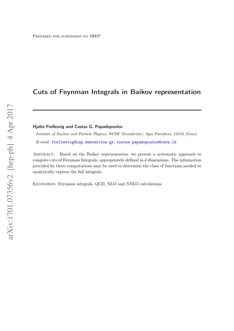 Pdf Cuts Of Feynman Integrals In Baikov Representation