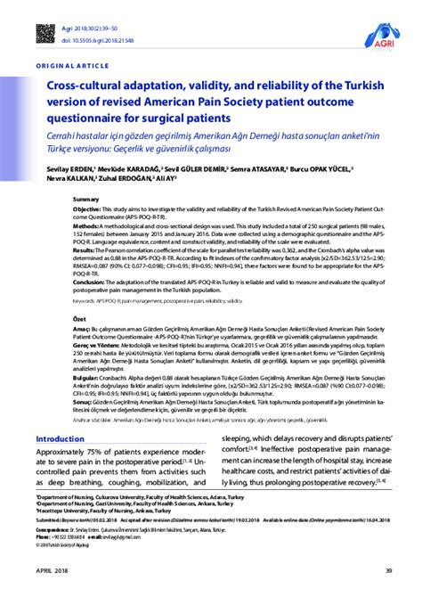 Pdf Cross Cultural Adaptation Validity And Reliability Of The Turkish Version Of Revised