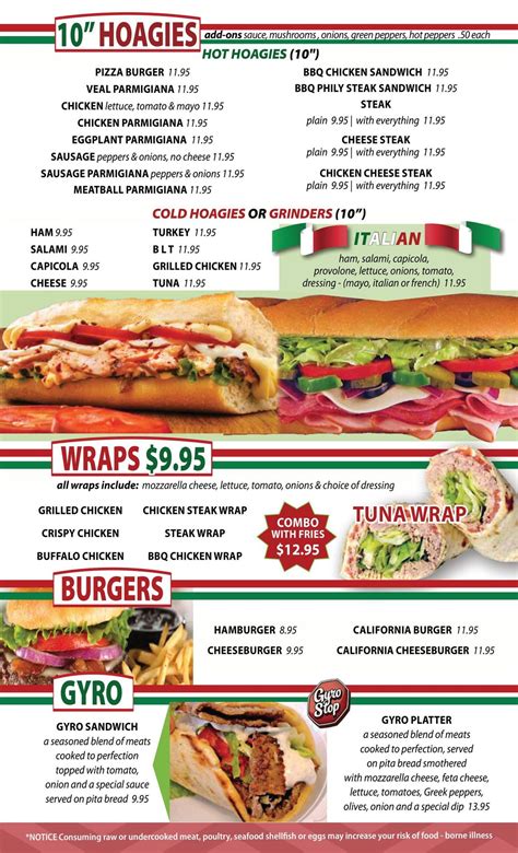Menu Old Mill Pizzeria