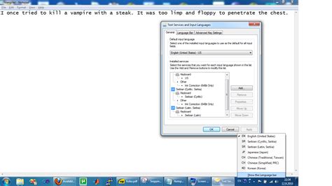 Windows 7 Different Available Keyboard Layouts In Language Bar And