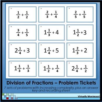 Division Of Fractions Problem Tickets By Virtually Montessori Tpt