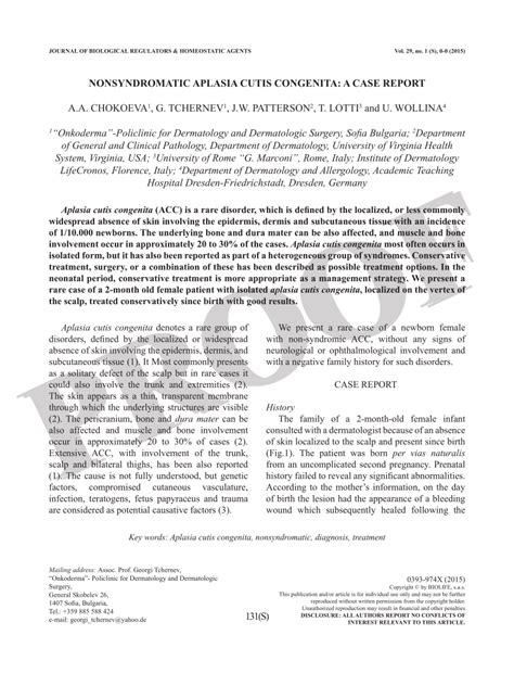 Pdf Nonsyndromic Aplasia Cutis Congenita A Case Report